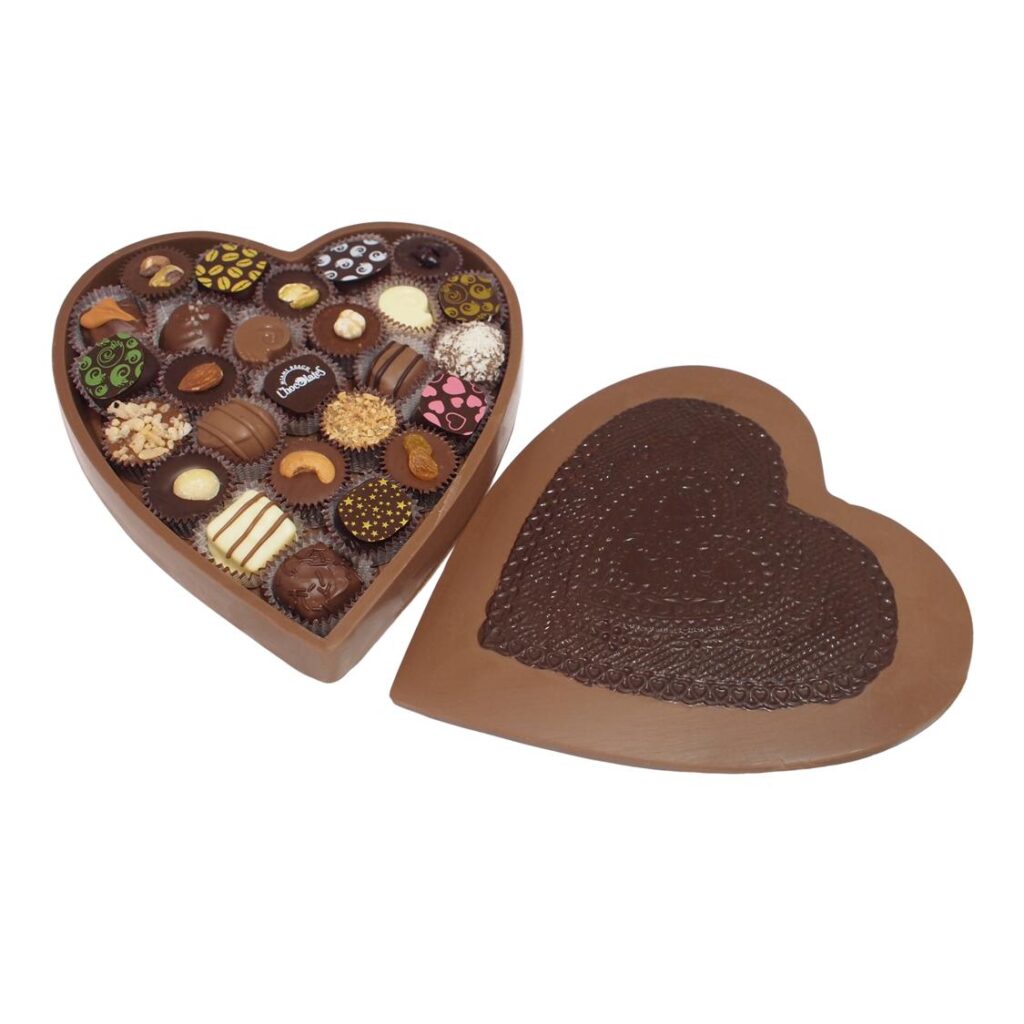 Edible Chocolate Heart Box W. Truffles & Clusters Premium Deluxe ...