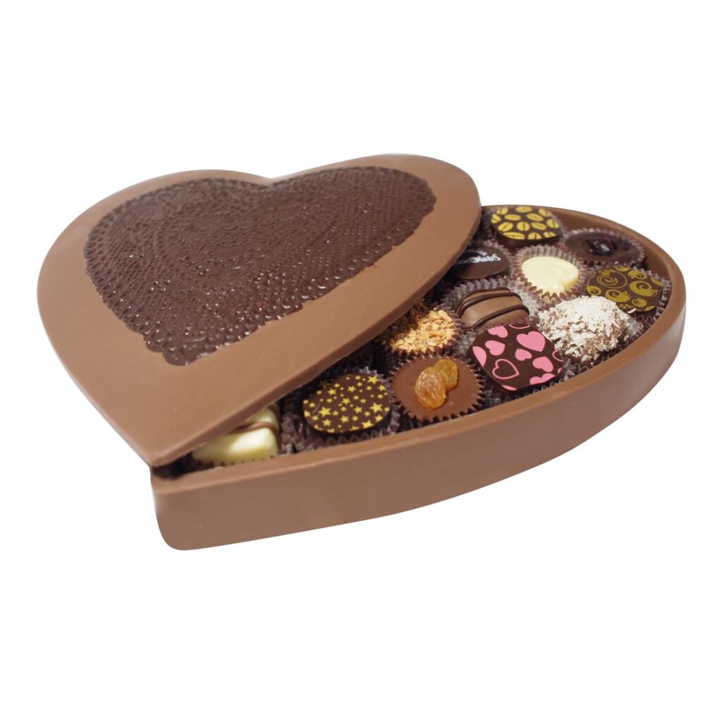Edible Chocolate Heart Box W. Truffles & Clusters Premium Deluxe ...